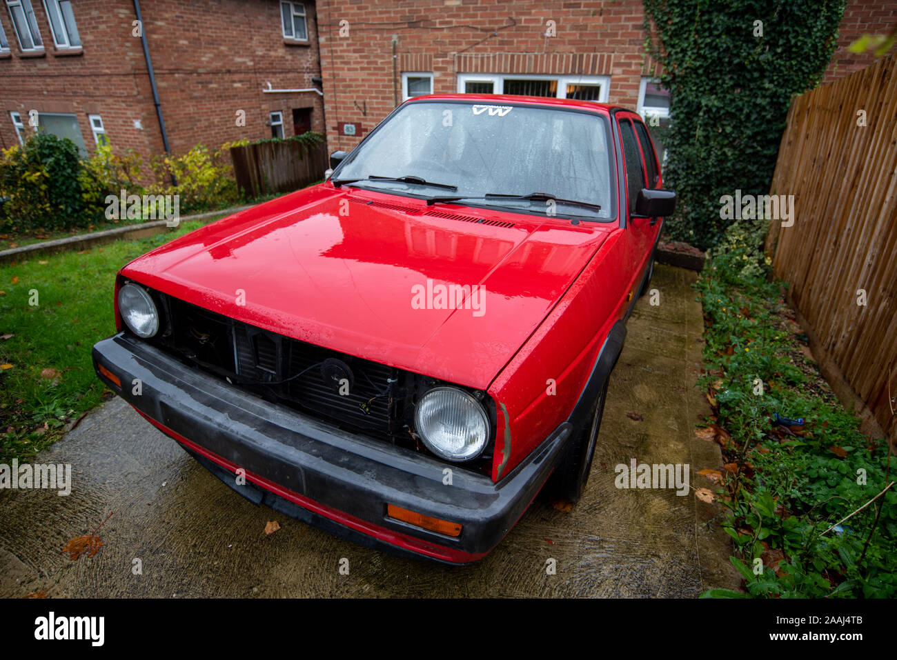 Classic Volkswagen Golf GTI red: Car crash damage and details close up ...
