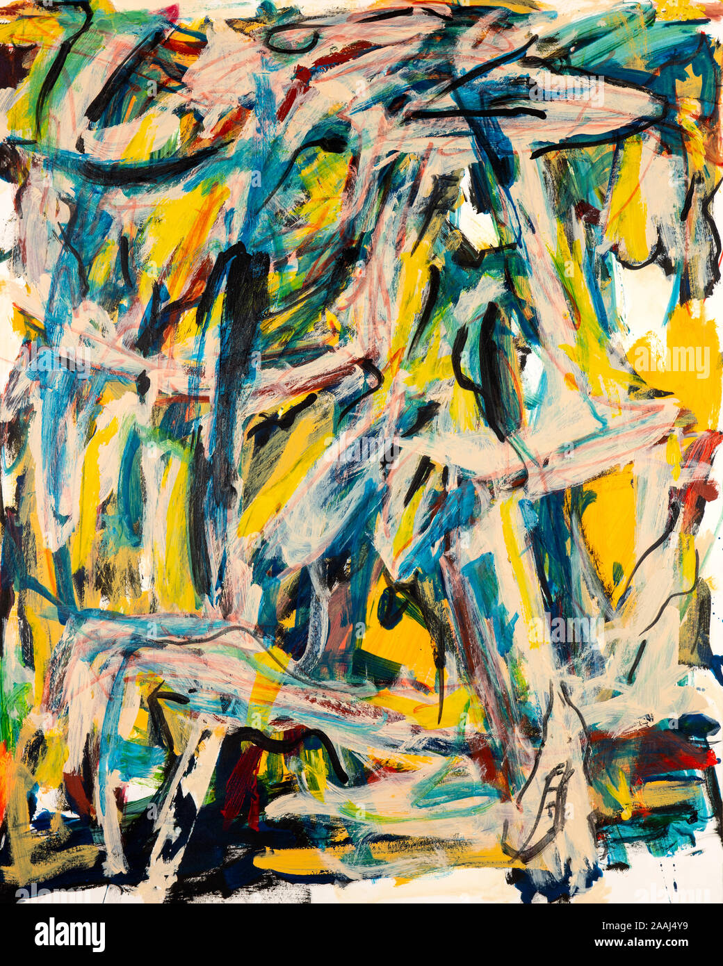 Original abstract painting on paper with vibrant colors, strong lines ...