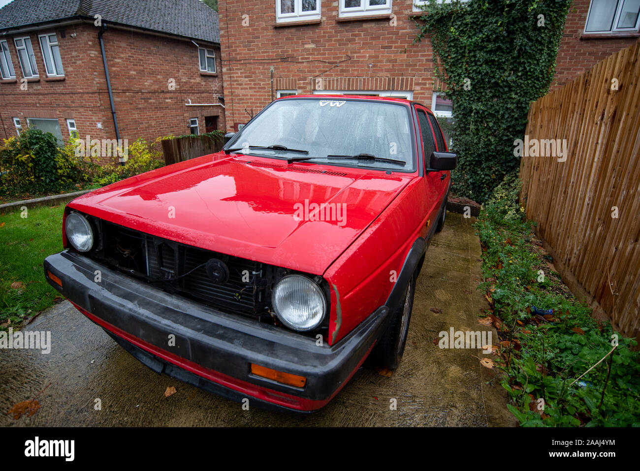 Classic Volkswagen Golf GTI red: Car crash damage and details close up ...