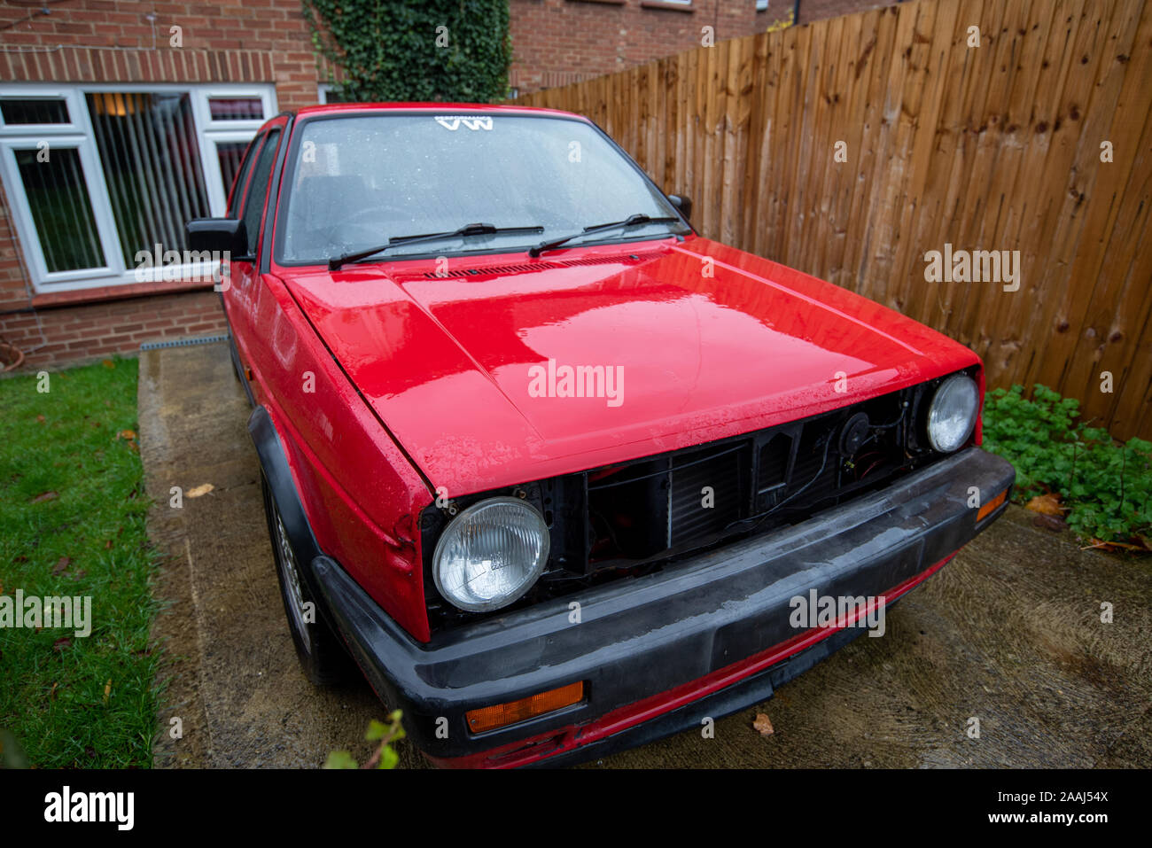 Classic Volkswagen Golf GTI red: Car crash damage and details close up ...