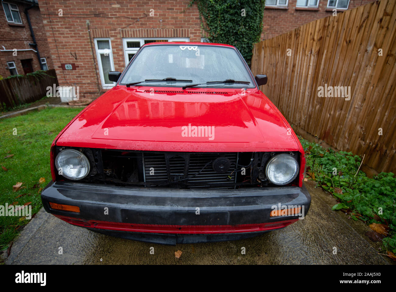 Classic Volkswagen Golf GTI red: Car crash damage and details close up ...