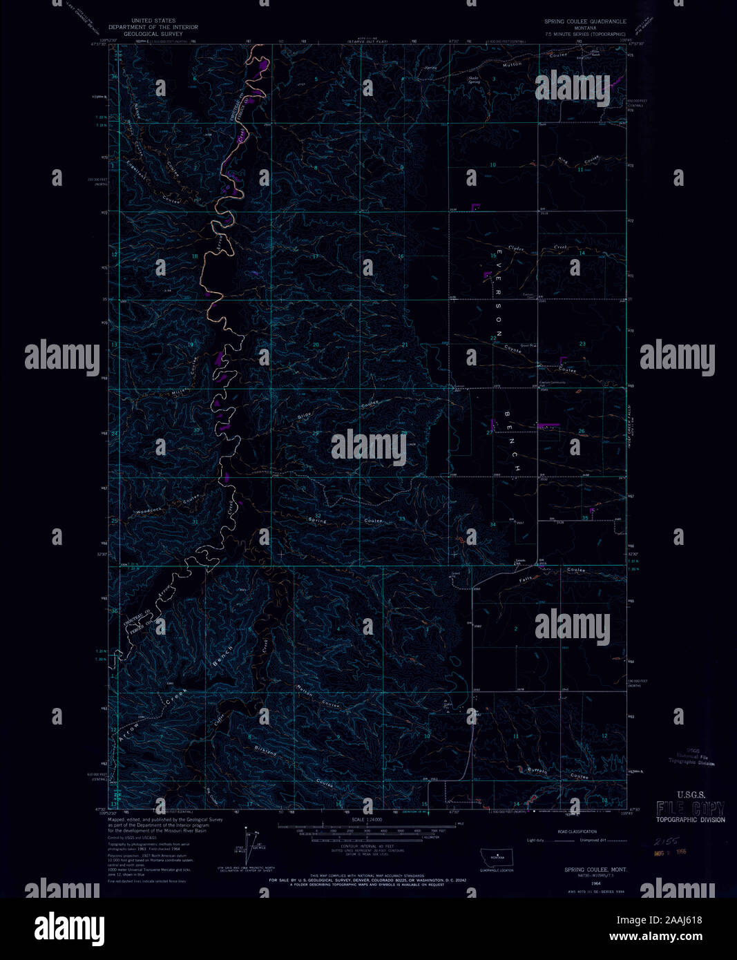USGS TOPO Map Montana MT Spring Coulee 266864 1964 24000 geo Inverted ...