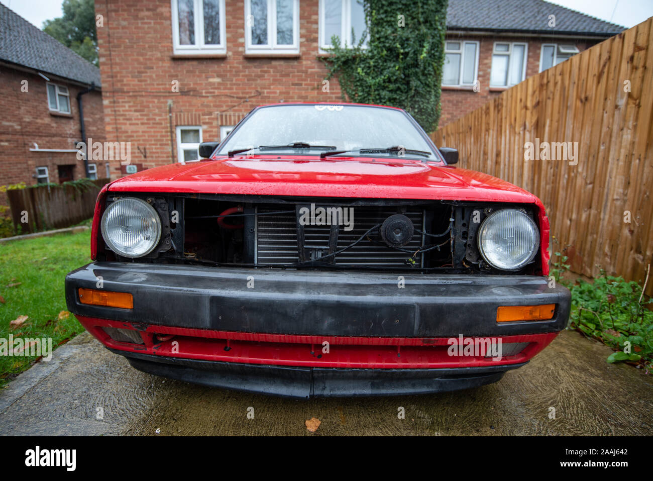 Classic Volkswagen Golf GTI red: Car crash damage and details close up ...