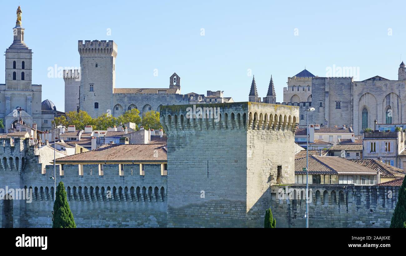 View of the ramparts around the historic medieval city of Avignon ...