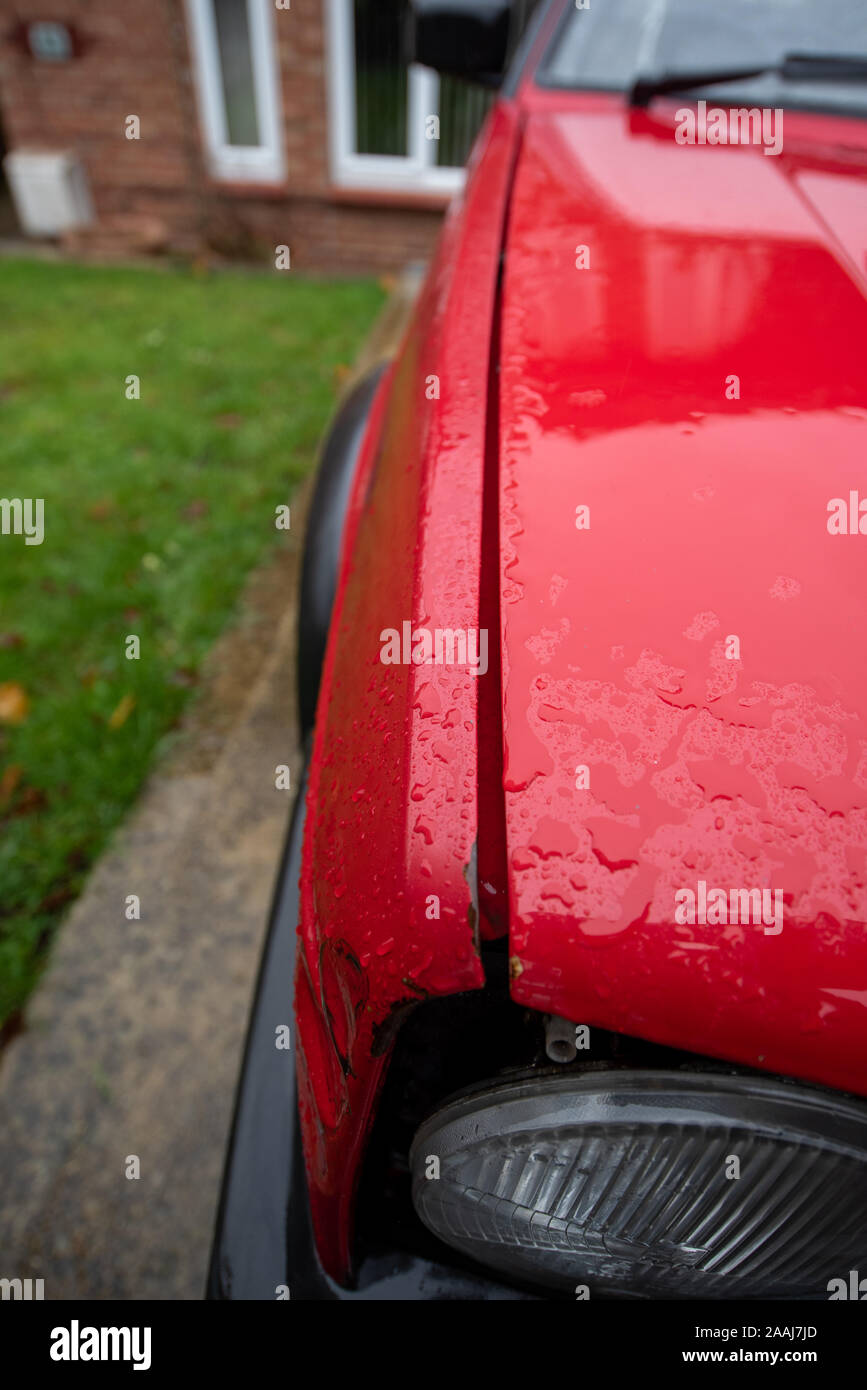 Classic Volkswagen Golf GTI red: Car crash damage and details close up ...