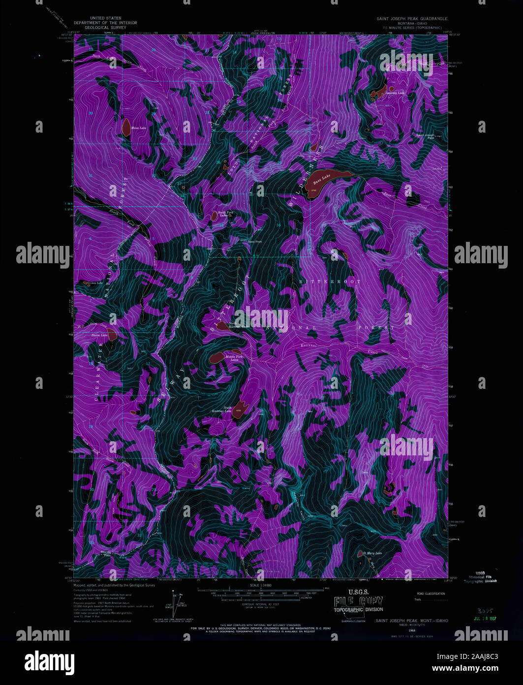 USGS TOPO Map Montana MT St Joseph Peak 266906 1964 24000 geo Inverted ...