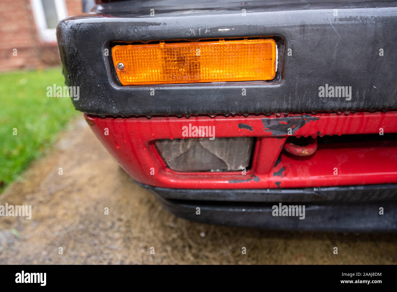 Classic Volkswagen Golf GTI red: Car crash damage and details close up ...
