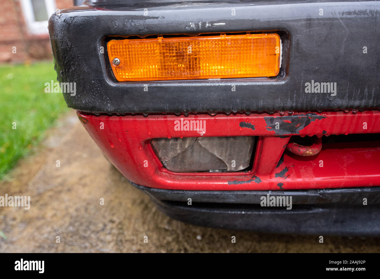 Classic Volkswagen Golf GTI red: Car crash damage and details close up ...