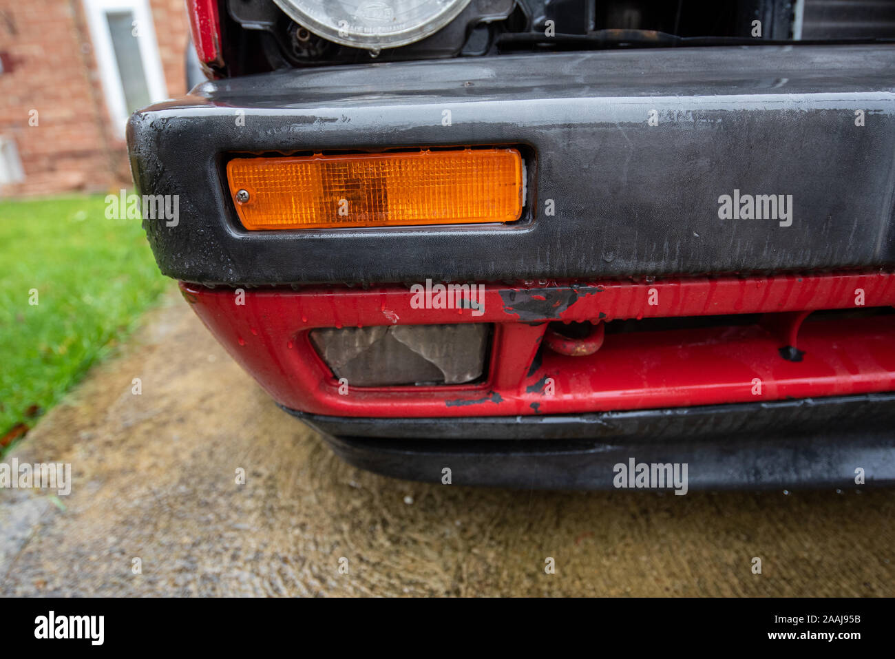 Classic Volkswagen Golf GTI red: Car crash damage and details close up ...