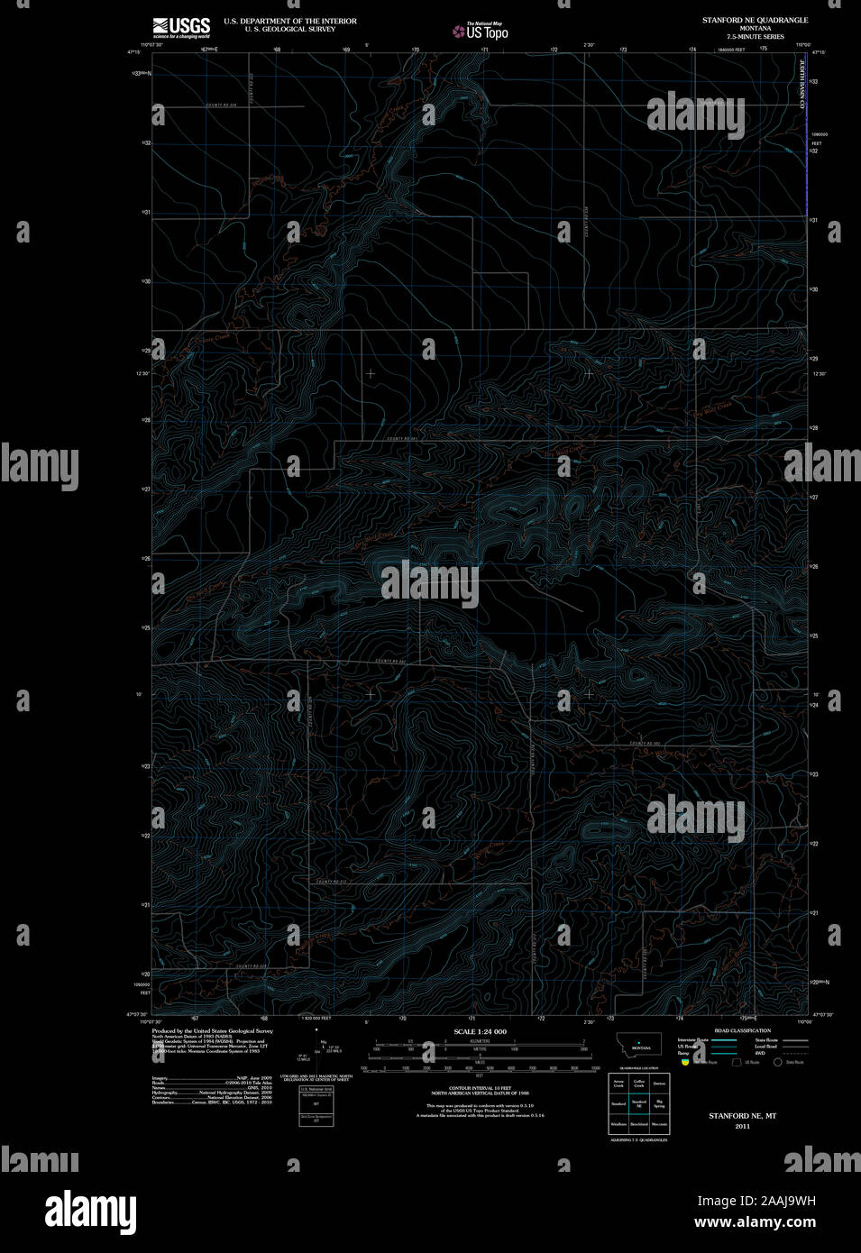 USGS TOPO Map Montana MT Stanford NE 20110715 TM geo Inverted ...