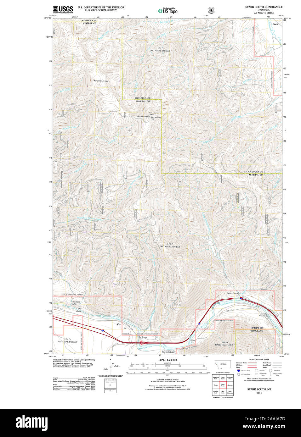 USGS TOPO Map Montana MT Stark South 20110622 TM geo Restoration Stock ...