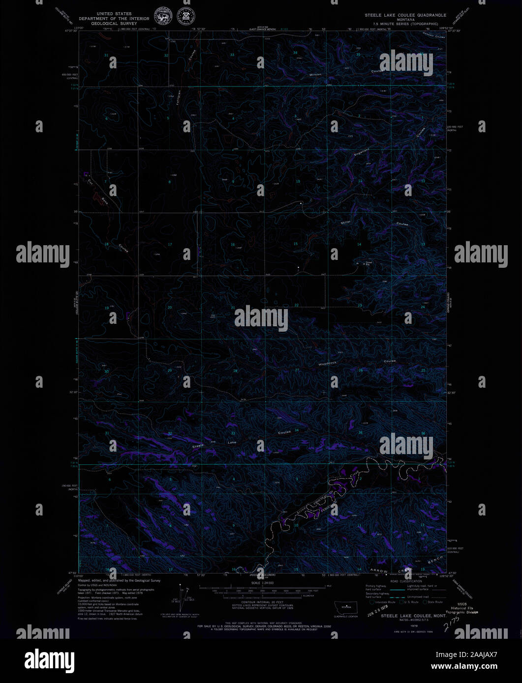 USGS TOPO Map Montana MT Steele Lake Coulee 266935 1978 24000 geo ...