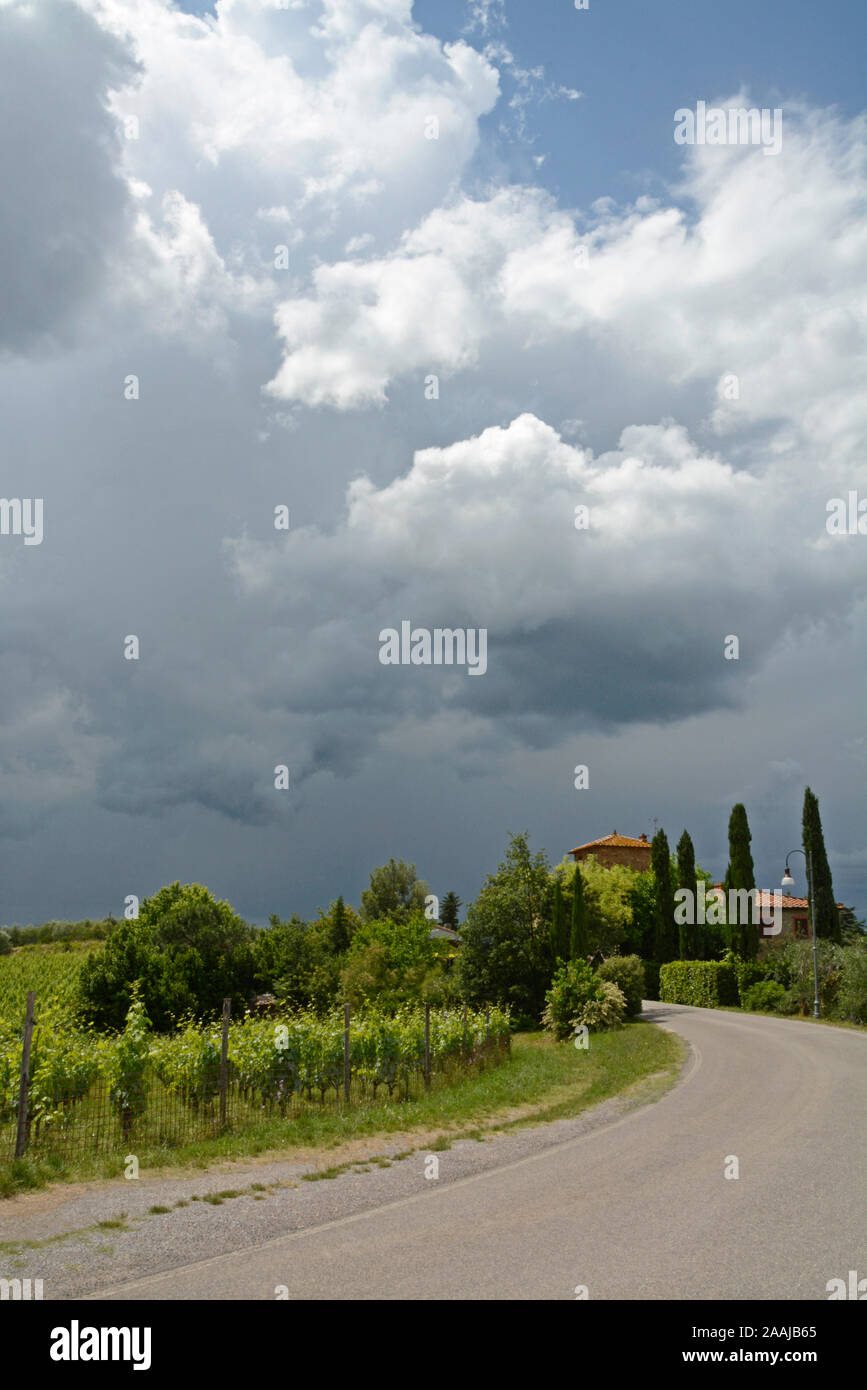 Storm clouds building over Castagnoli in the Chianti Region of Tuscany ...