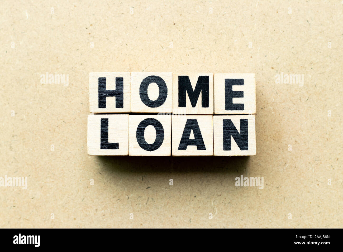 Letter block in word home loan on wood background Stock Photo - Alamy