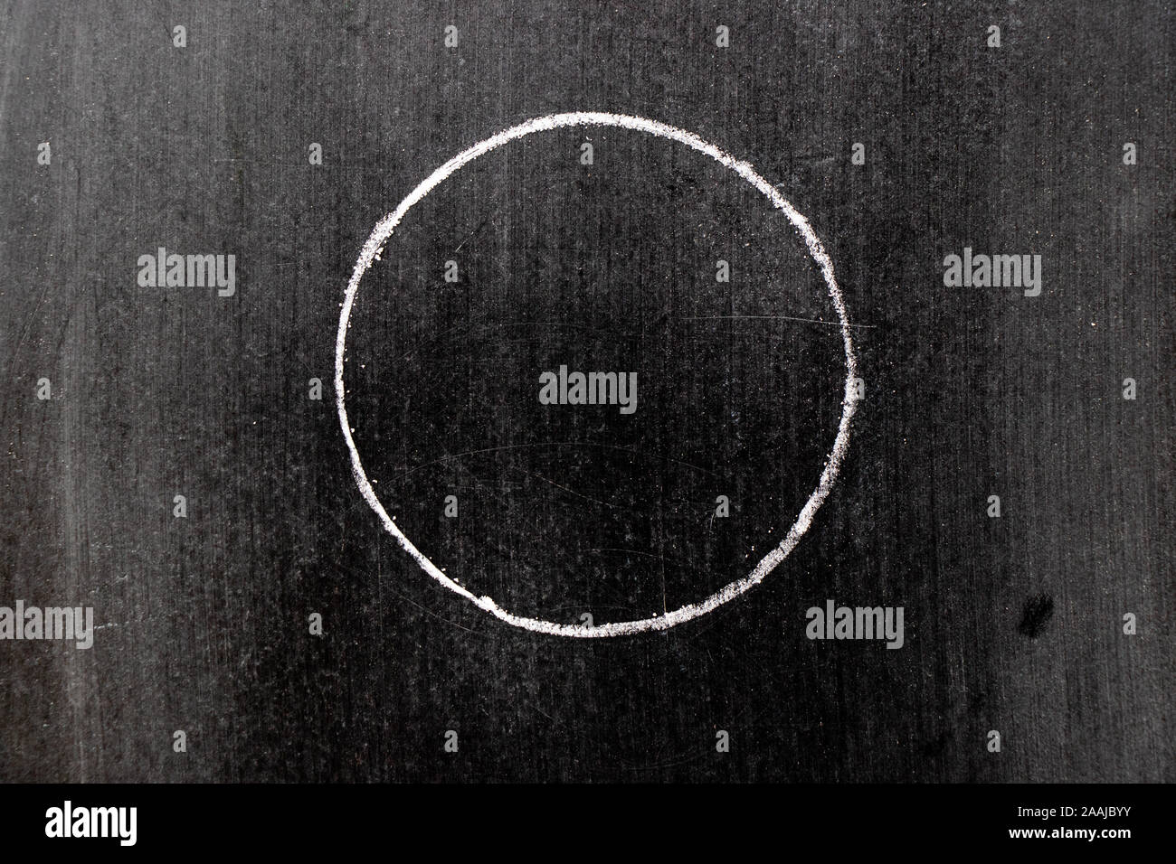 White chalk hand drawing in circle or round shape on black board ...