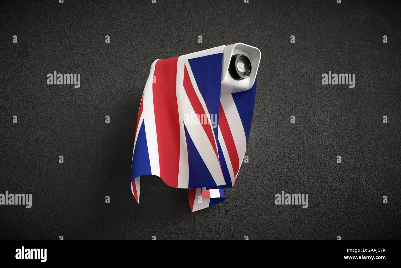 National surveillance. Security camera with the flag of the UK Stock ...