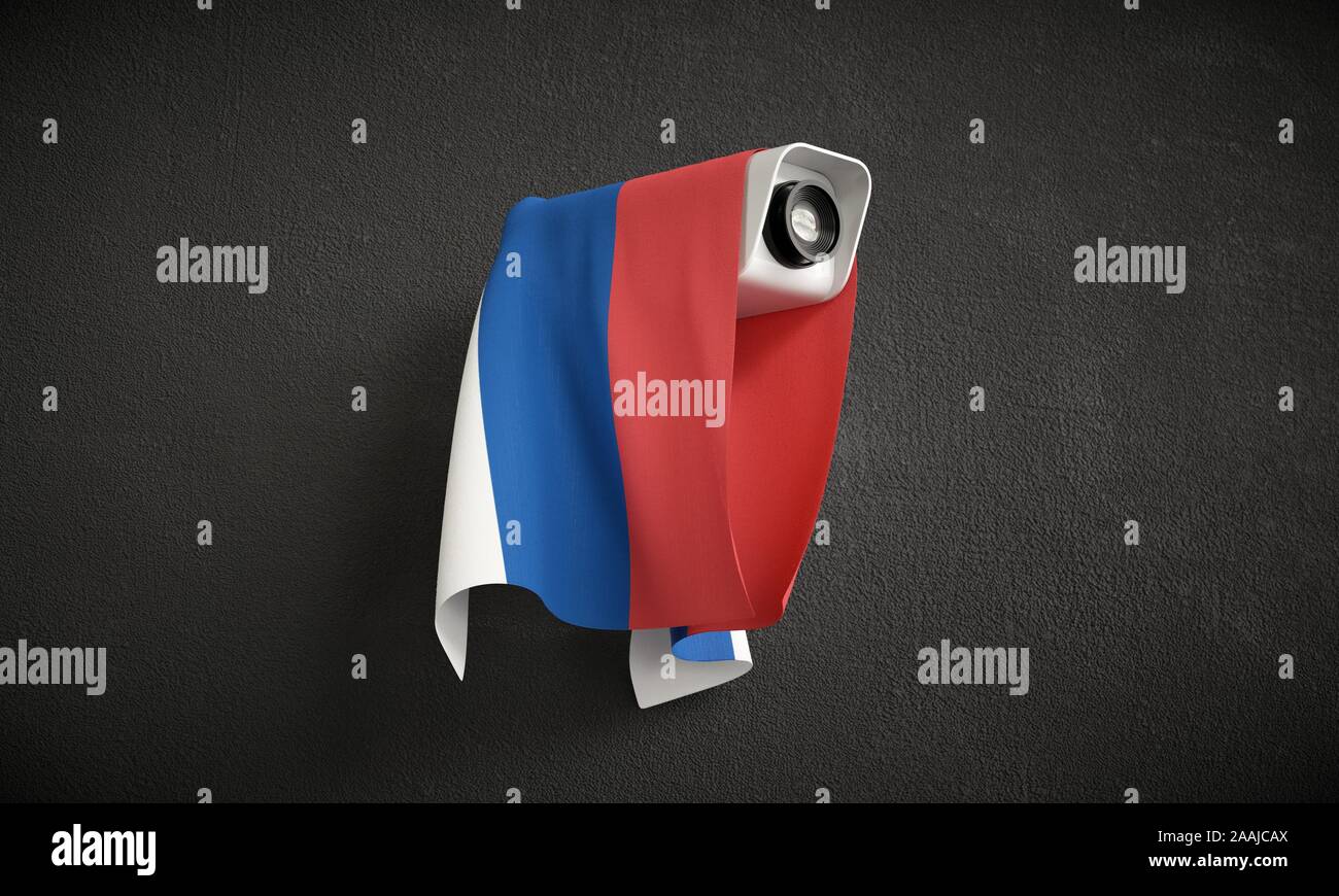 National surveillance. Security camera with the flag of Russia Stock ...