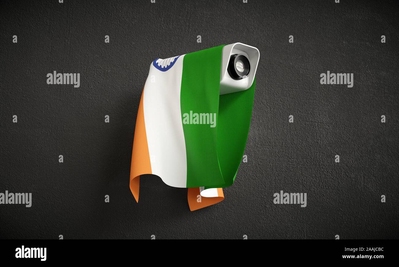 National surveillance. Security camera with the flag of India Stock ...