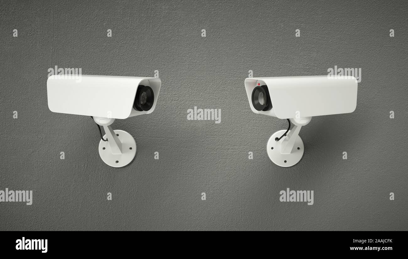Two security cameras looking at each other Stock Photo - Alamy