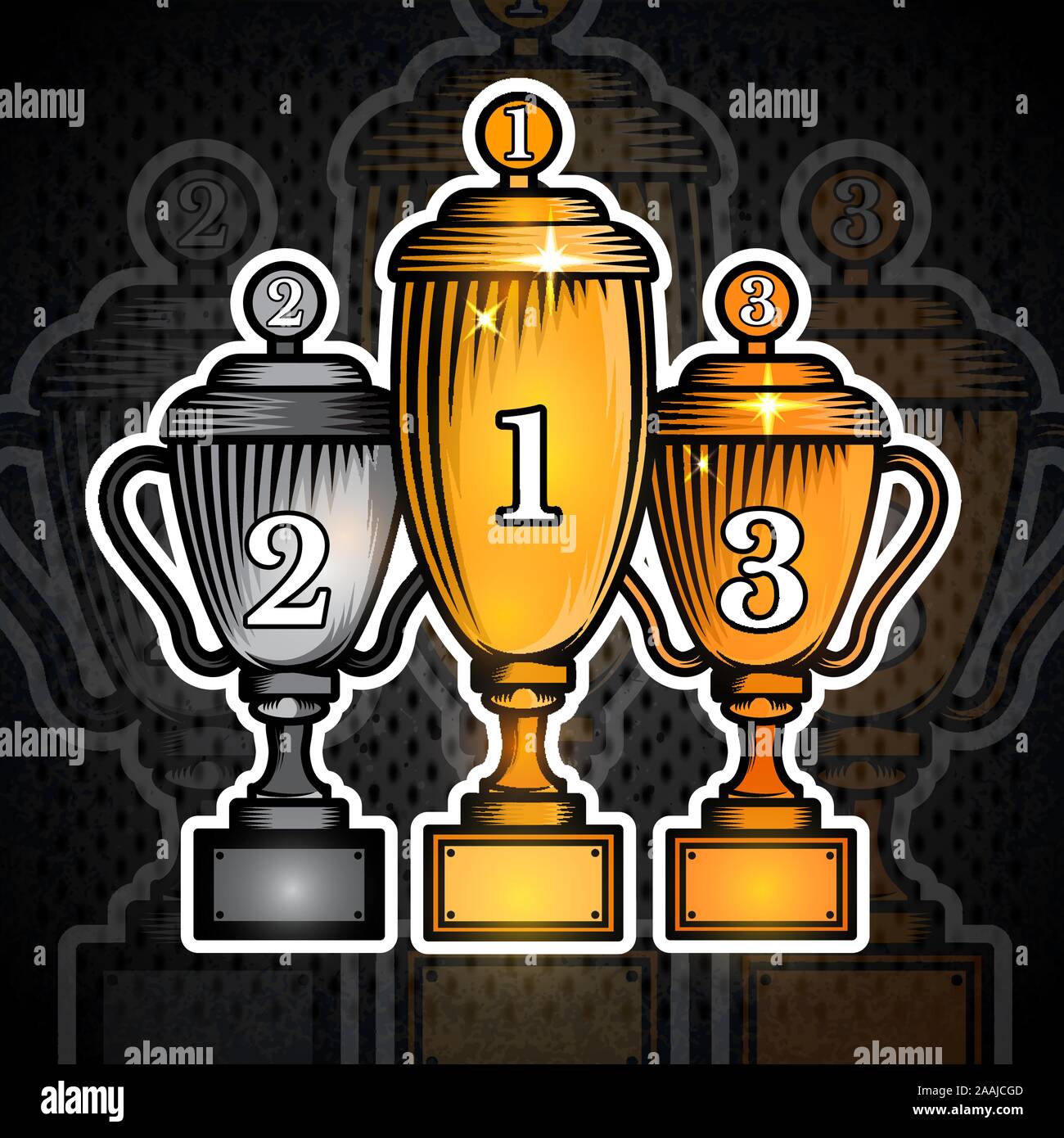 Three cups first gold, second silver and third place bronze. Vector ...