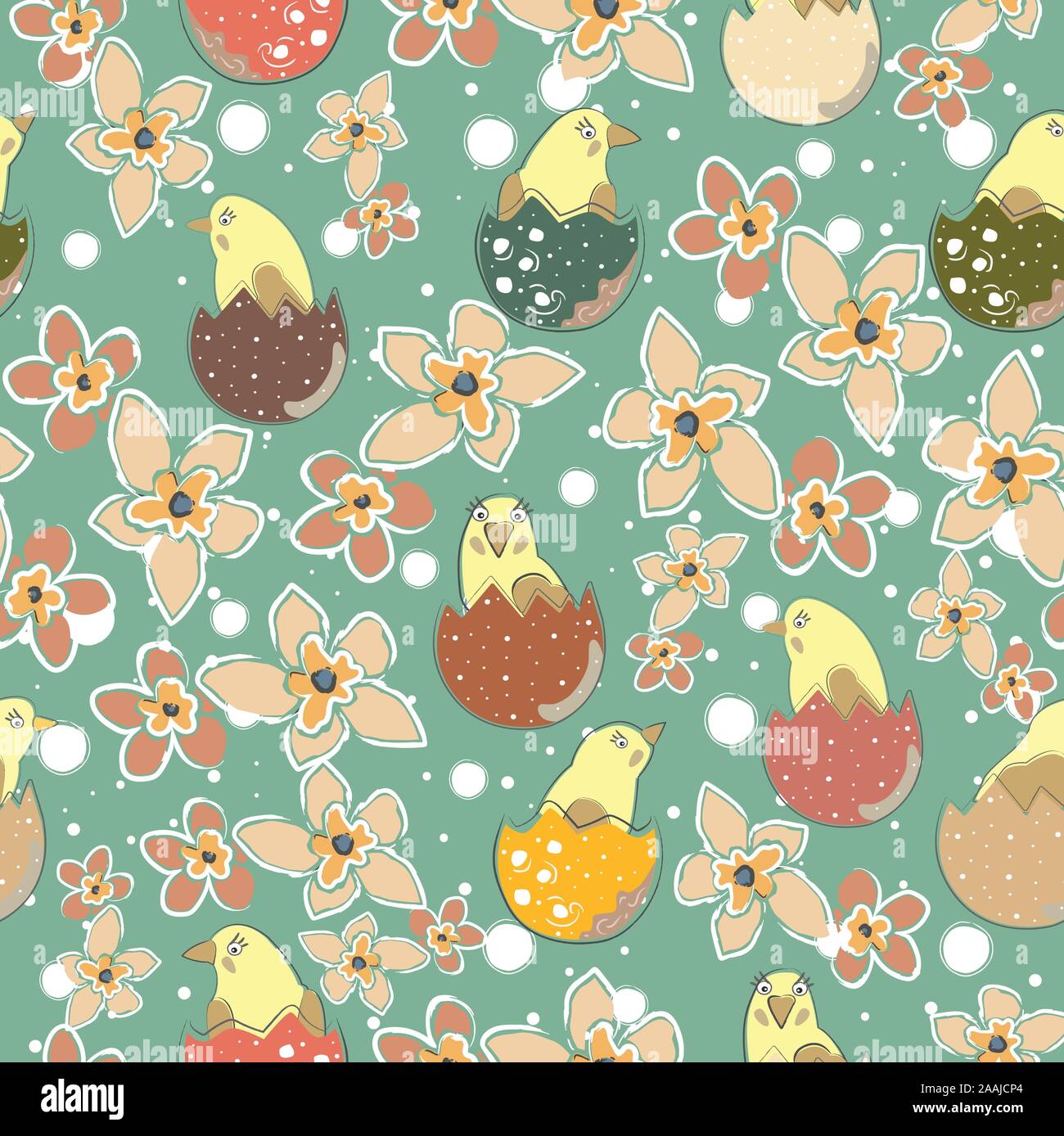 Sweet Chickens in an egg. Newborns. Cute background with white dots ...