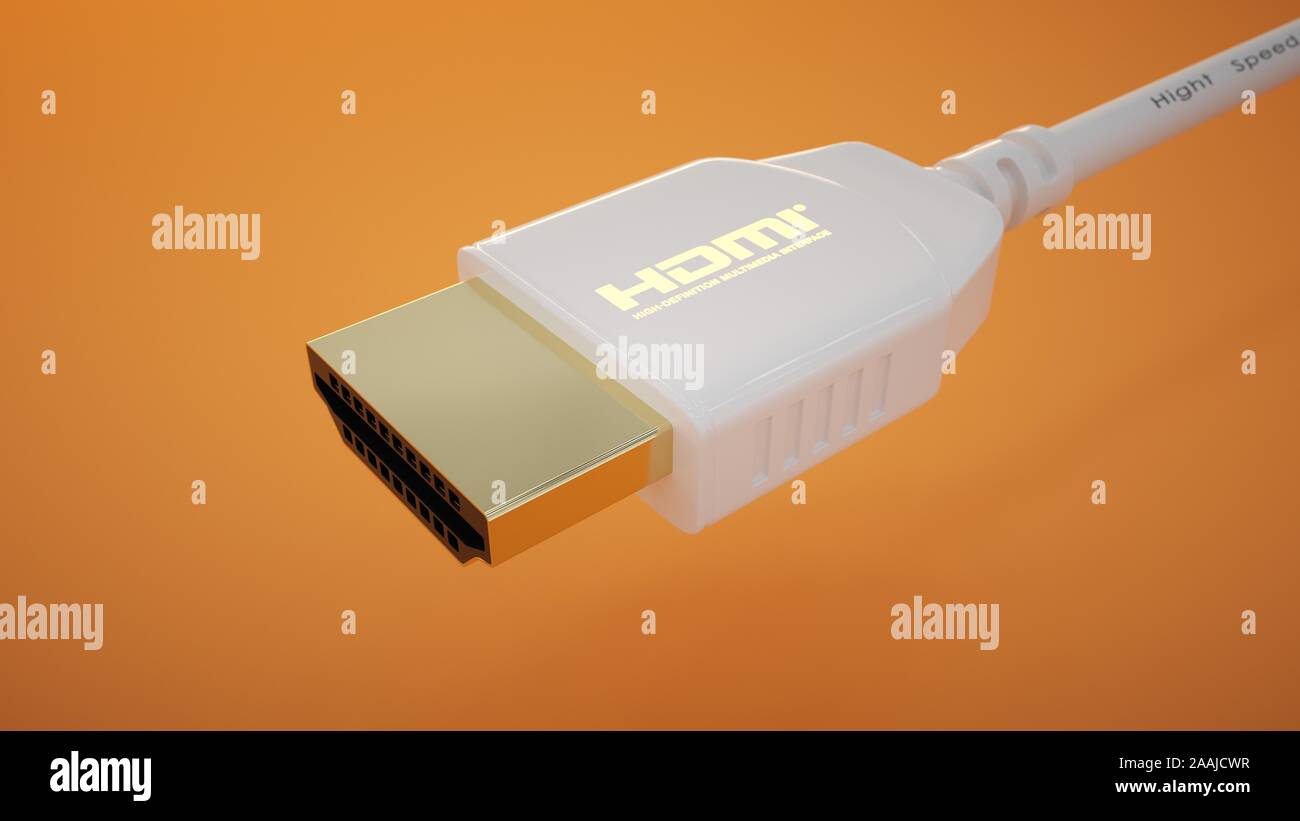 HDMI connector on an orange background. High quality Stock Photo - Alamy