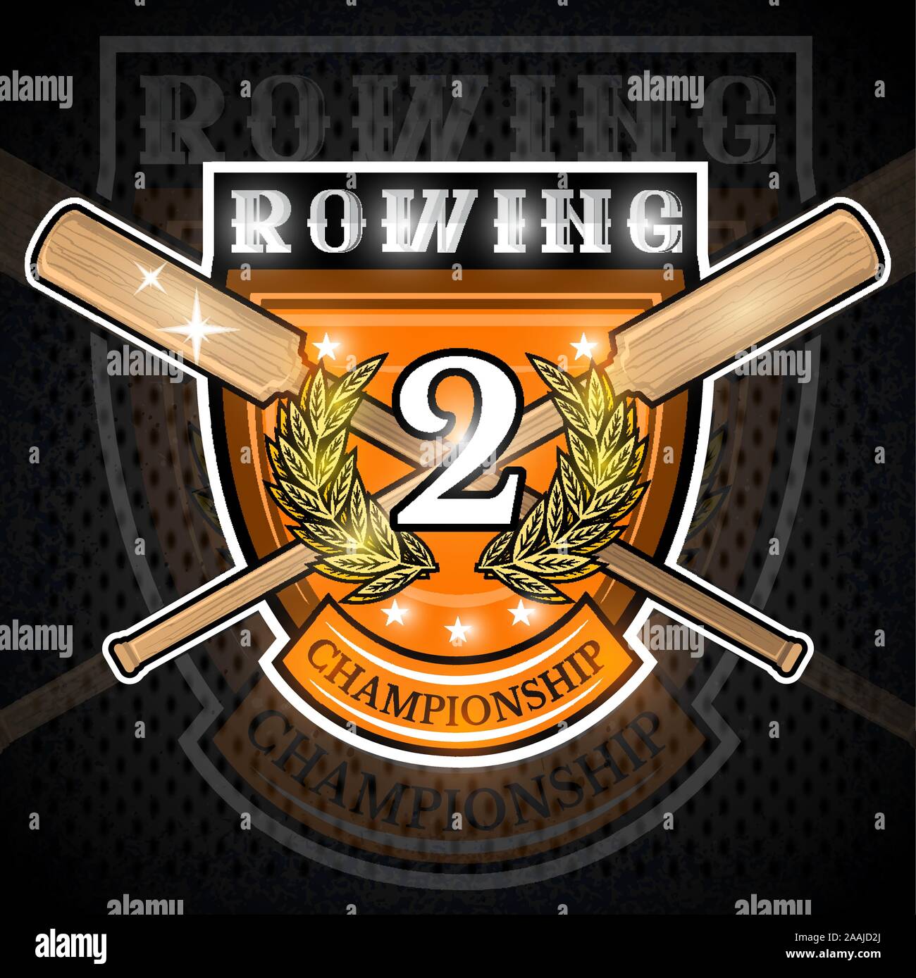 Vintage wood crossed oars for rowing with number two in the middle of ...