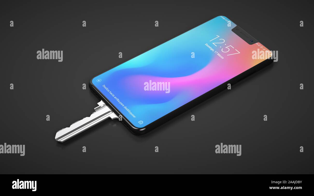 Smartphone with key opens the doors Stock Photo - Alamy