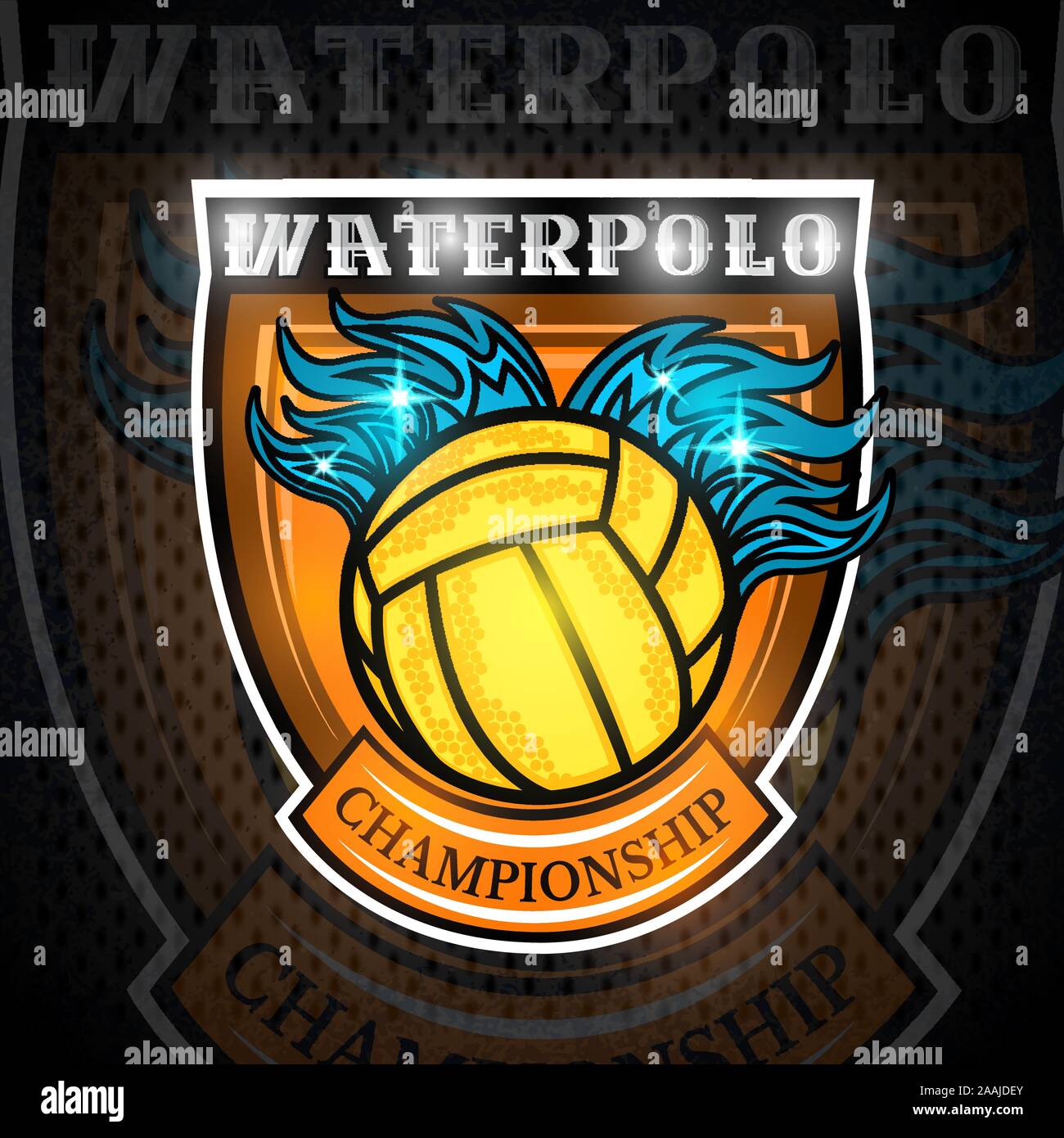 Water polo ball with water splash on top in center of shield. Vector ...