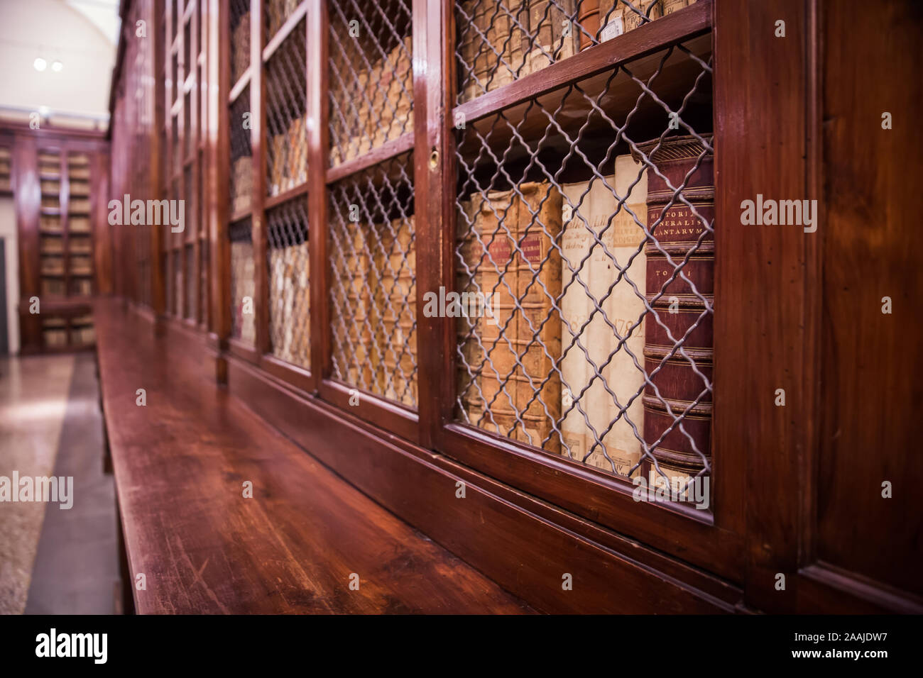Ancient wooden library in Italy with old books Stock Photo - Alamy
