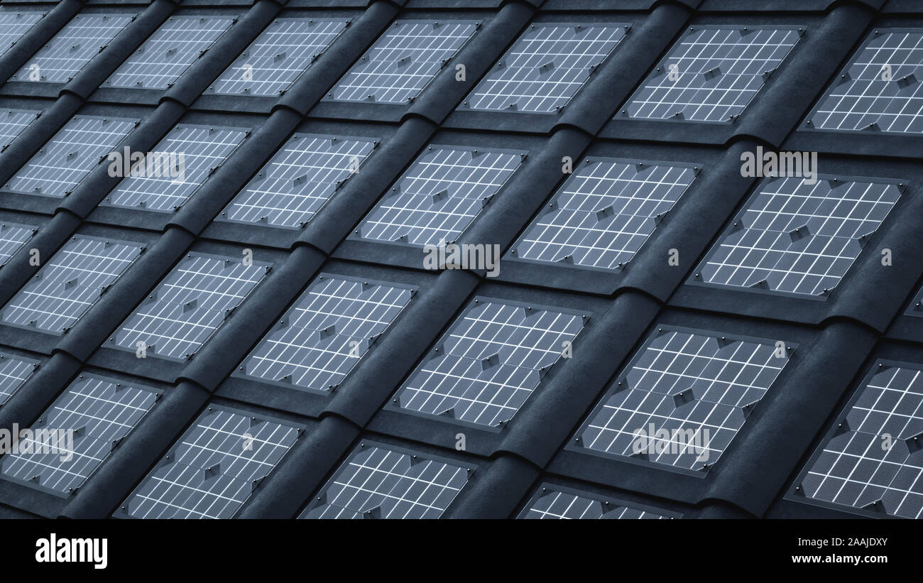 Dark solar tiles, roof that generates energy Stock Photo - Alamy