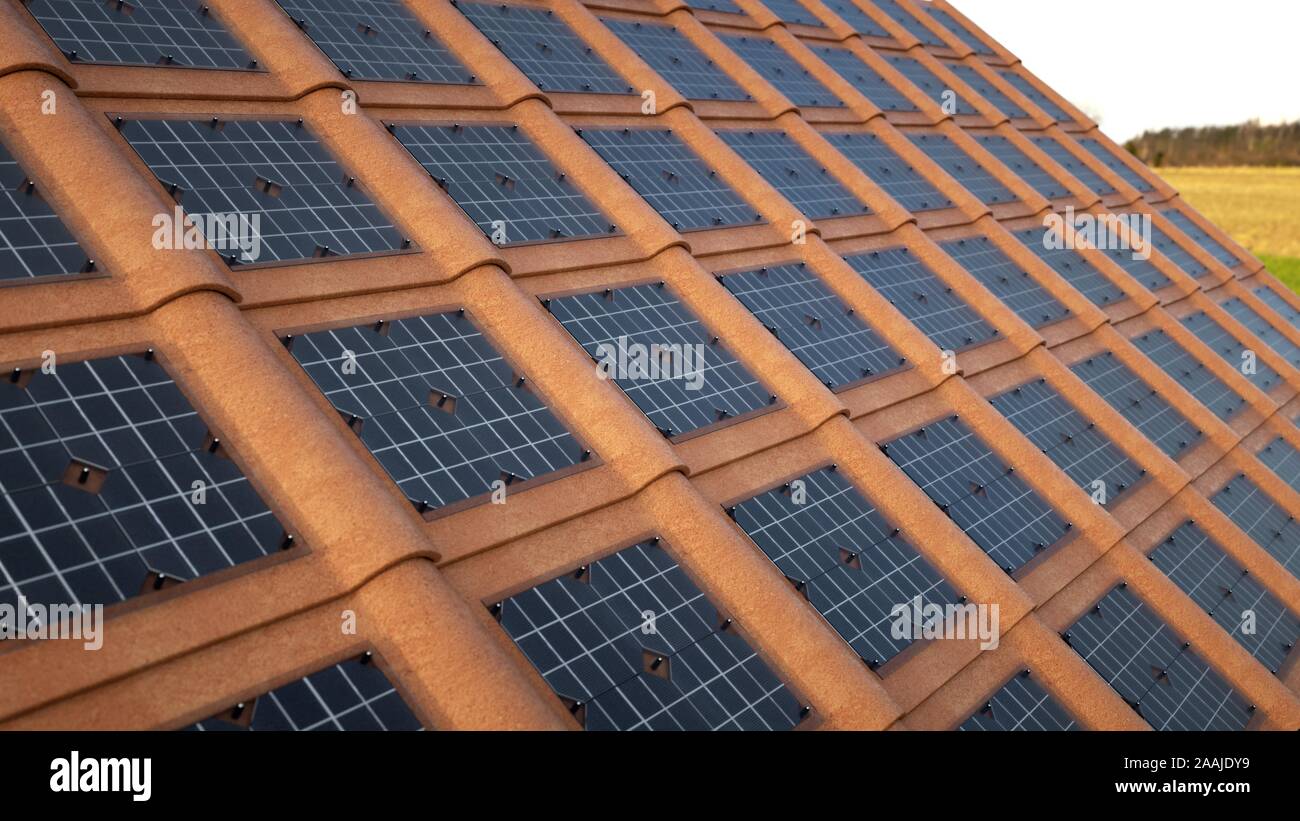 Solar tiles, roof that generates energy Stock Photo - Alamy
