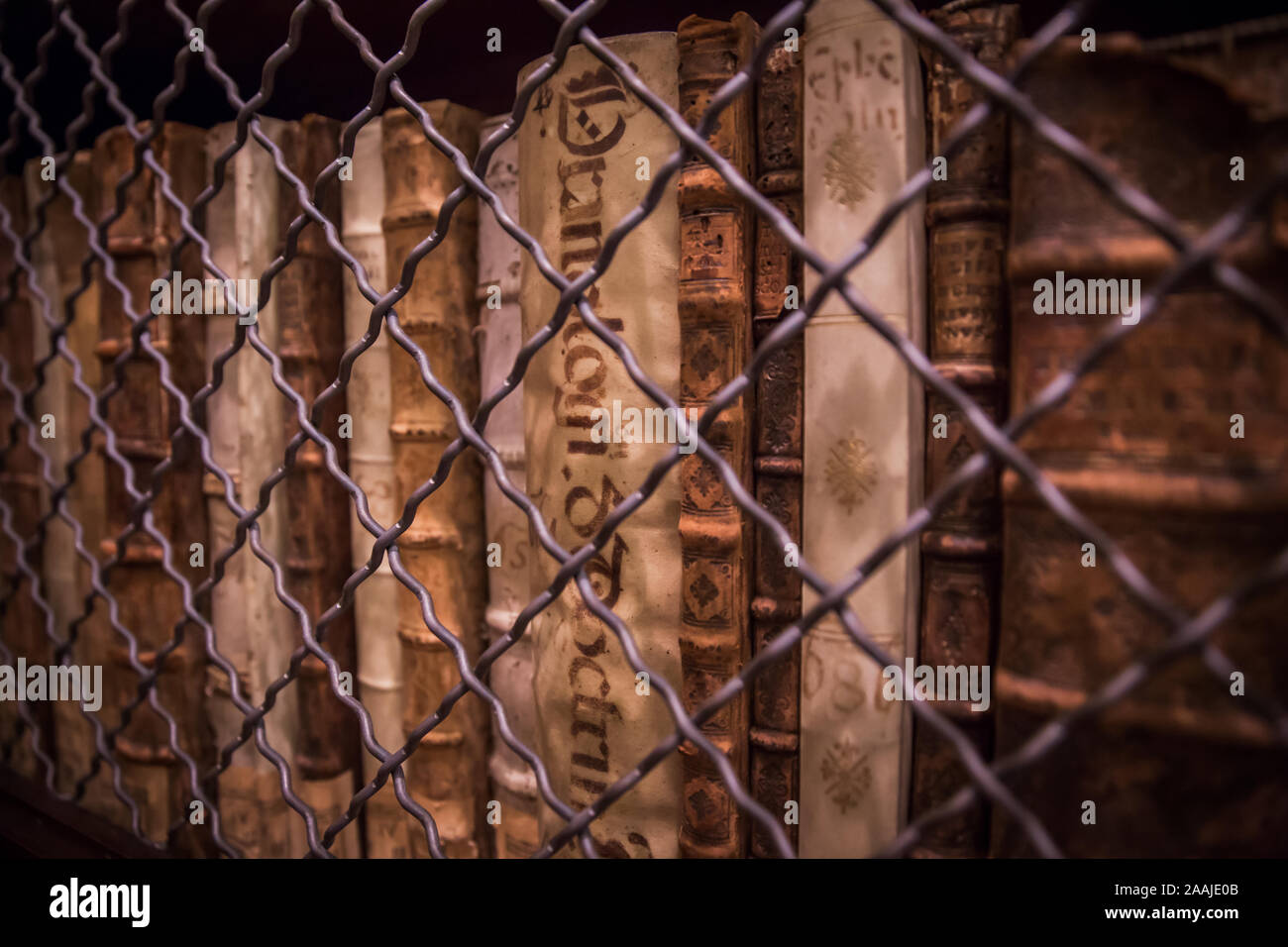 Ancient wooden library in Italy with old books Stock Photo - Alamy