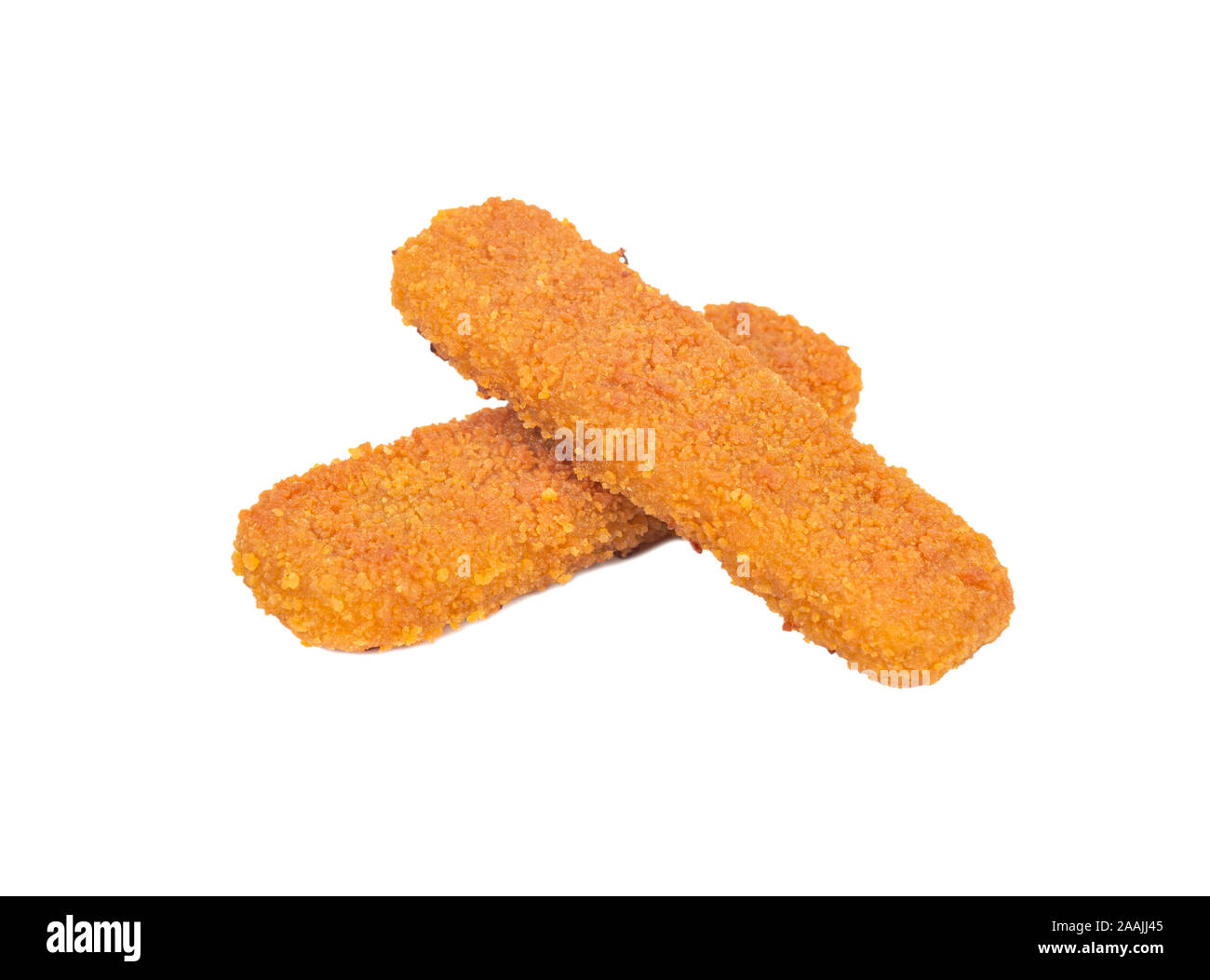 Two fish sticks in batter isolated on white background Stock Photo - Alamy
