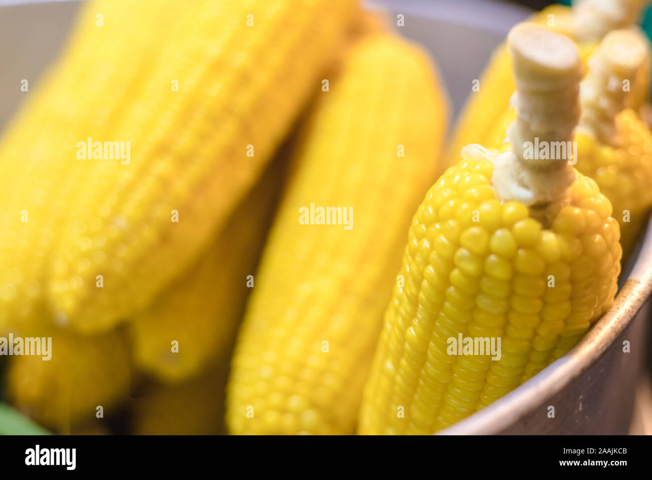 close up Yellow boil corn put together in a big pot Stock Photo - Alamy
