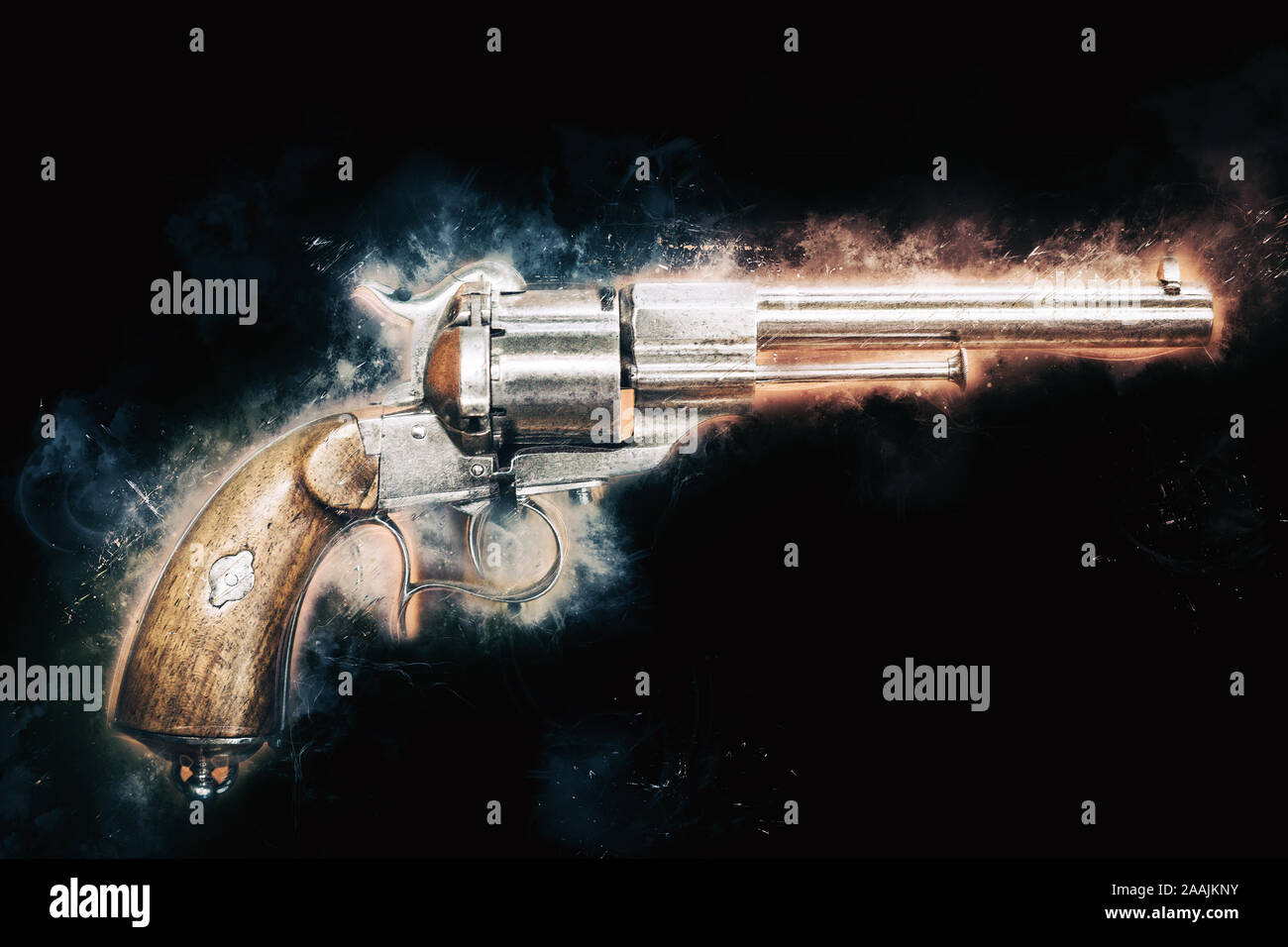 ancient gun on black background Stock Photo - Alamy