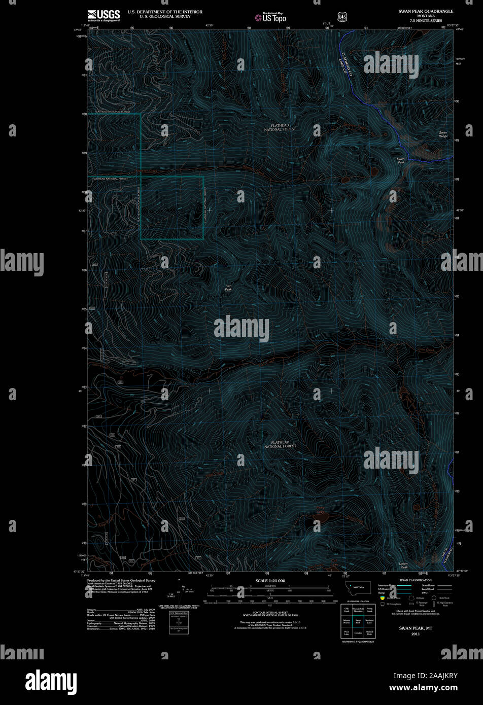 USGS TOPO Map Montana MT Swan Peak 20110711 TM geo Inverted Restoration ...