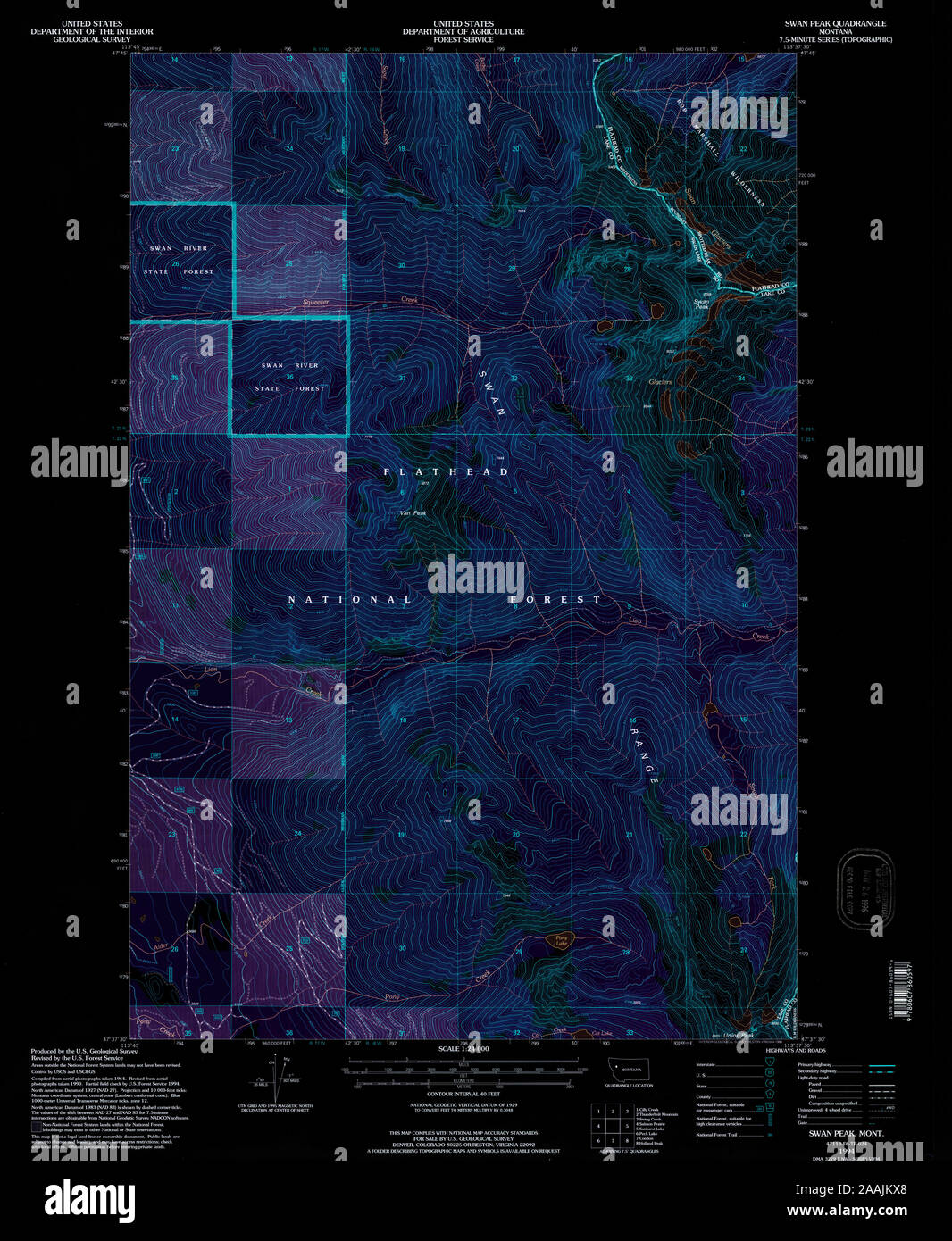 USGS TOPO Map Montana MT Swan Peak 267066 1994 24000 geo Inverted ...