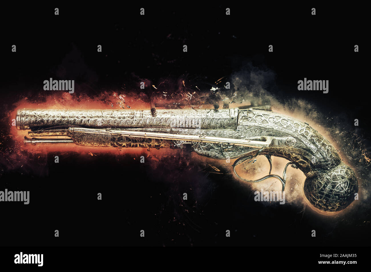ancient gun on black background Stock Photo - Alamy