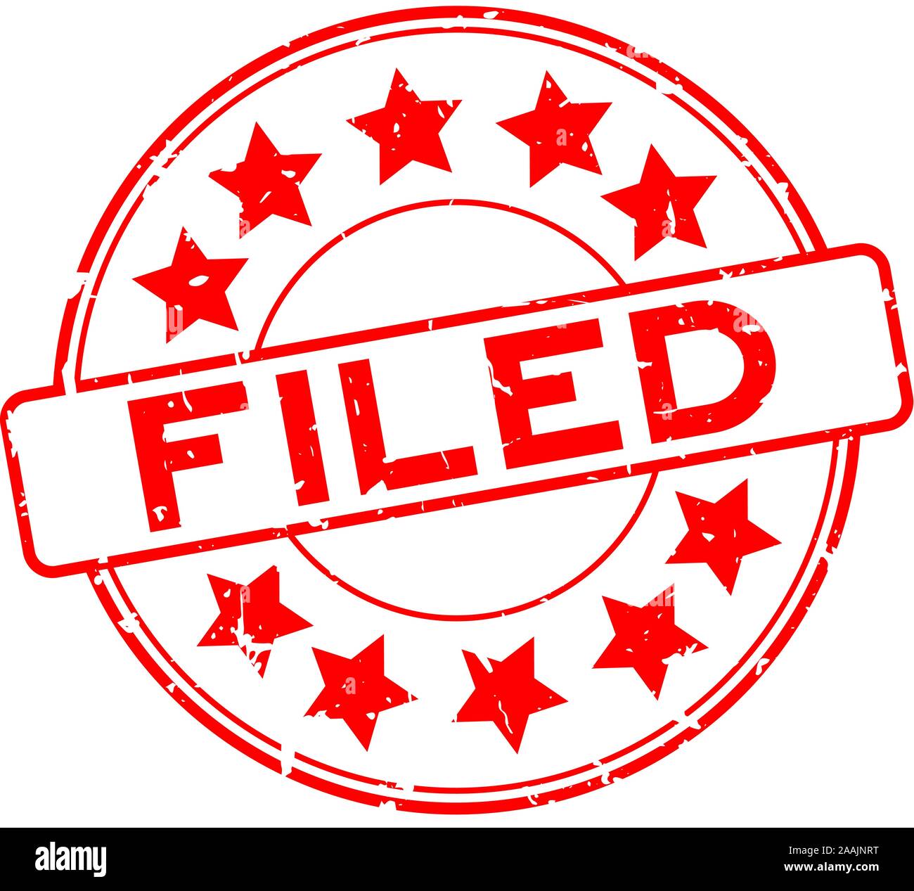 Grunge red filed word with star icon rubber seal stamp on white ...