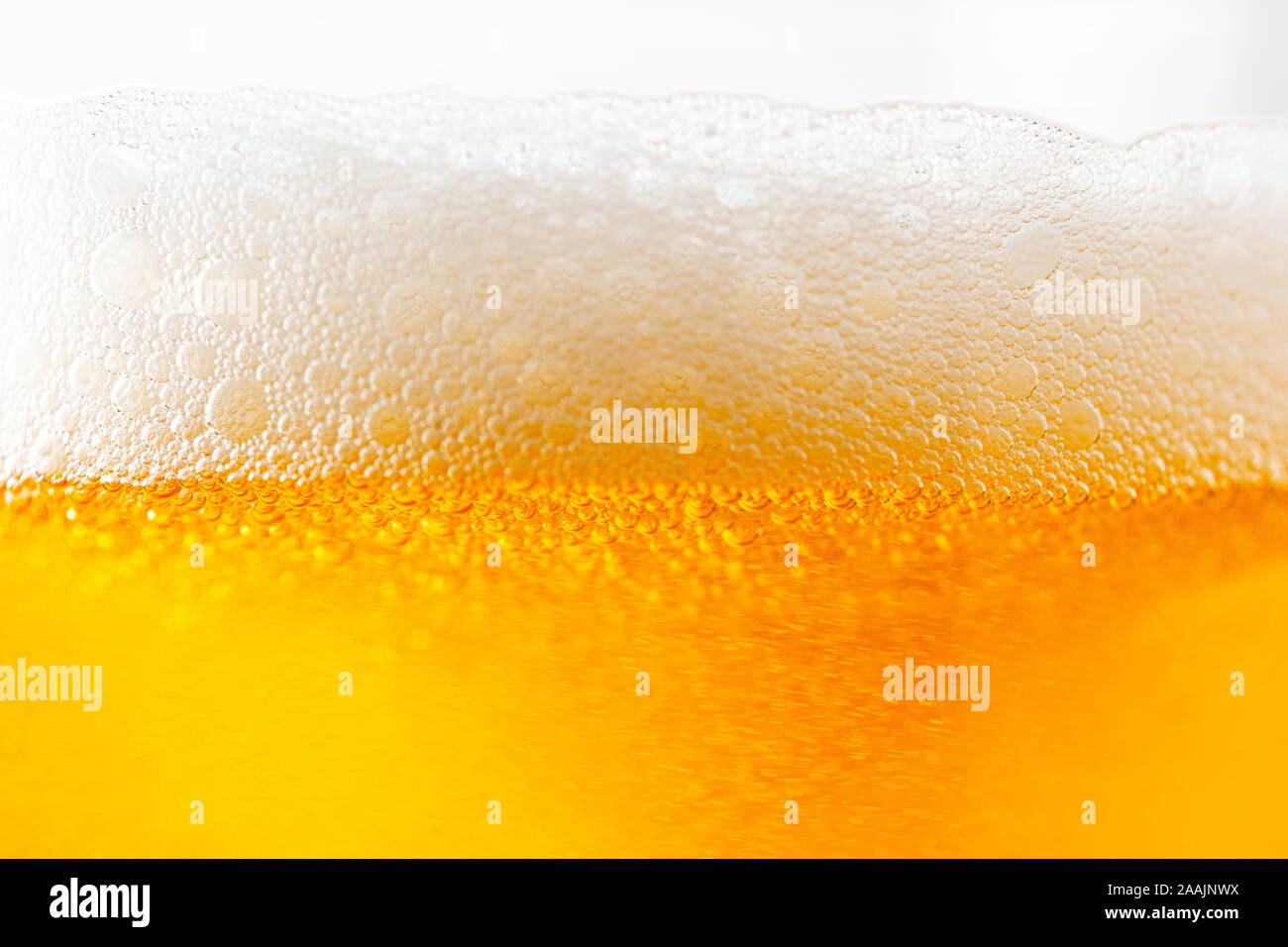 Light Beer with Bubbles and Foam Background on White. Beer Bubbles ...