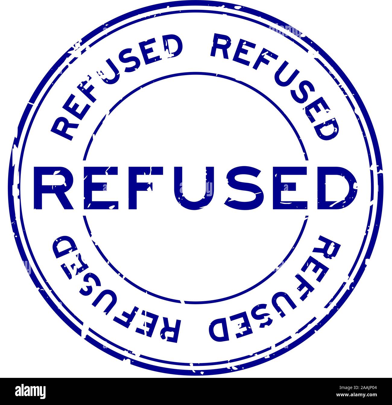 Grunge blue refused word round rubber seal stamp on white background ...