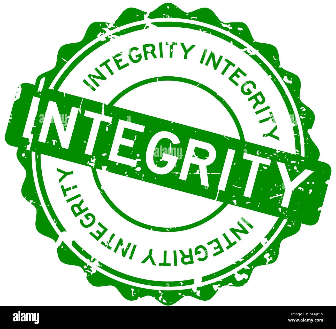 Grunge green integrity word round rubber seal stamp on white background ...