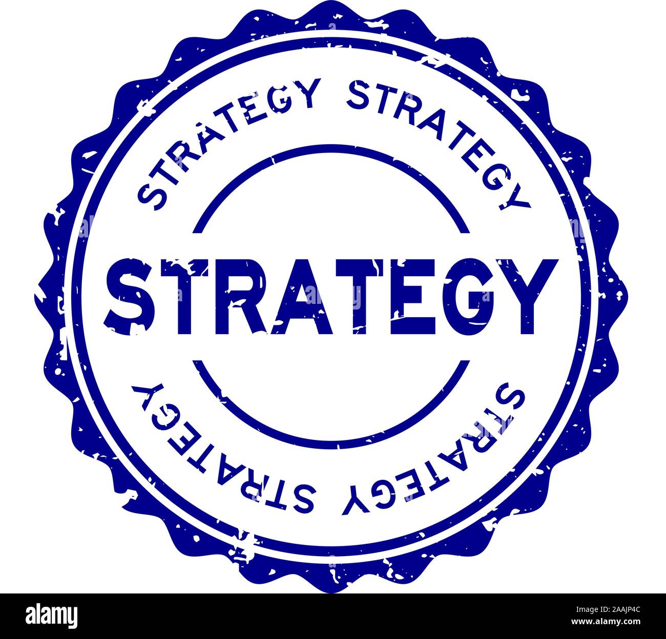 Grunge blue strategy word round rubber seal stamp on white background ...