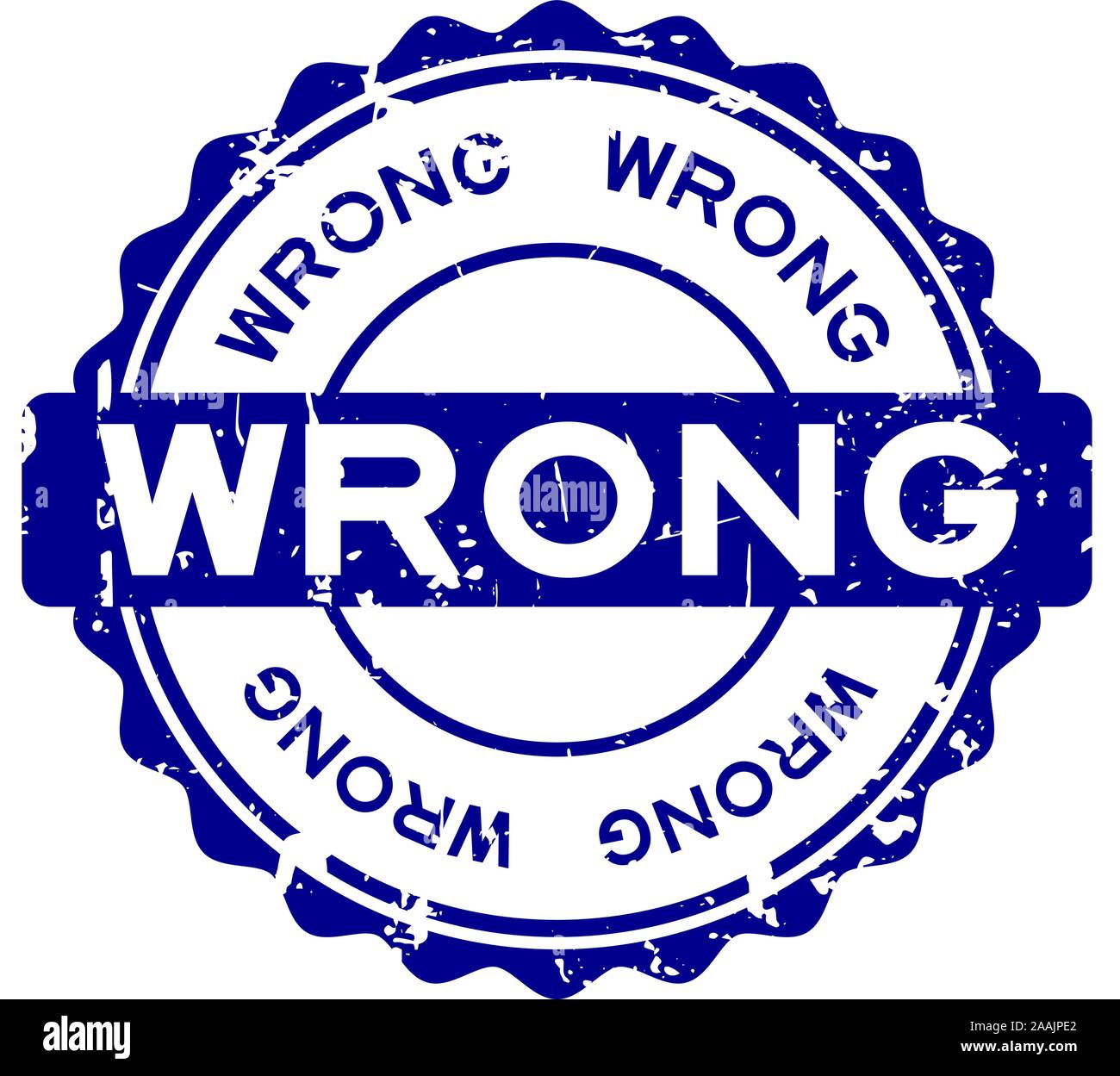 Grunge blue wrong word round rubber seal stamp on white background ...