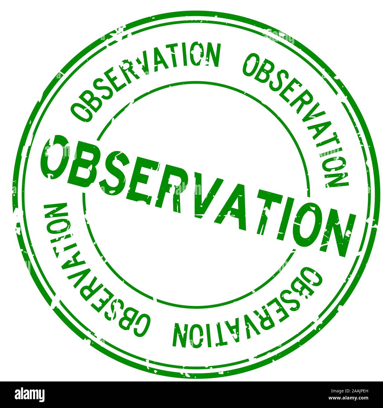 Grunge green observation word round rubber seal stamp on white ...