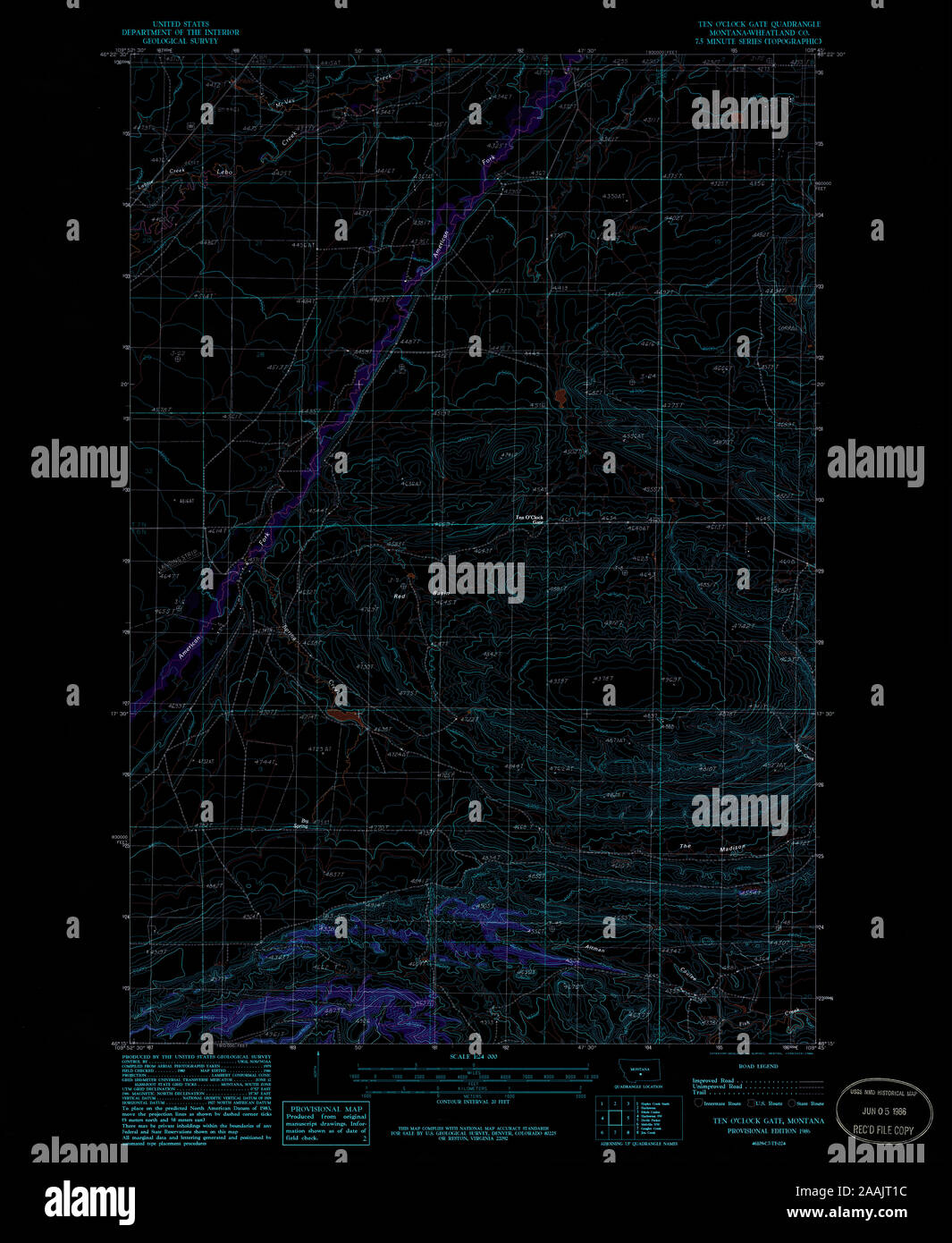 USGS TOPO Map Montana MT Ten OClock Gate 267122 1986 24000 geo Inverted ...