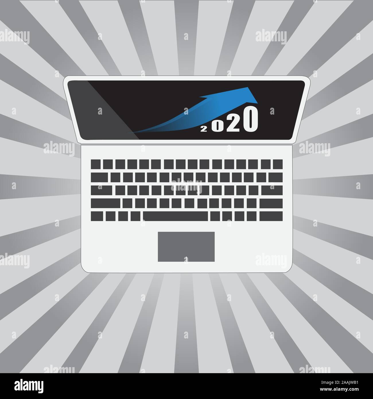 Growth trend graph on laptop monitor on grey stripe background Stock ...