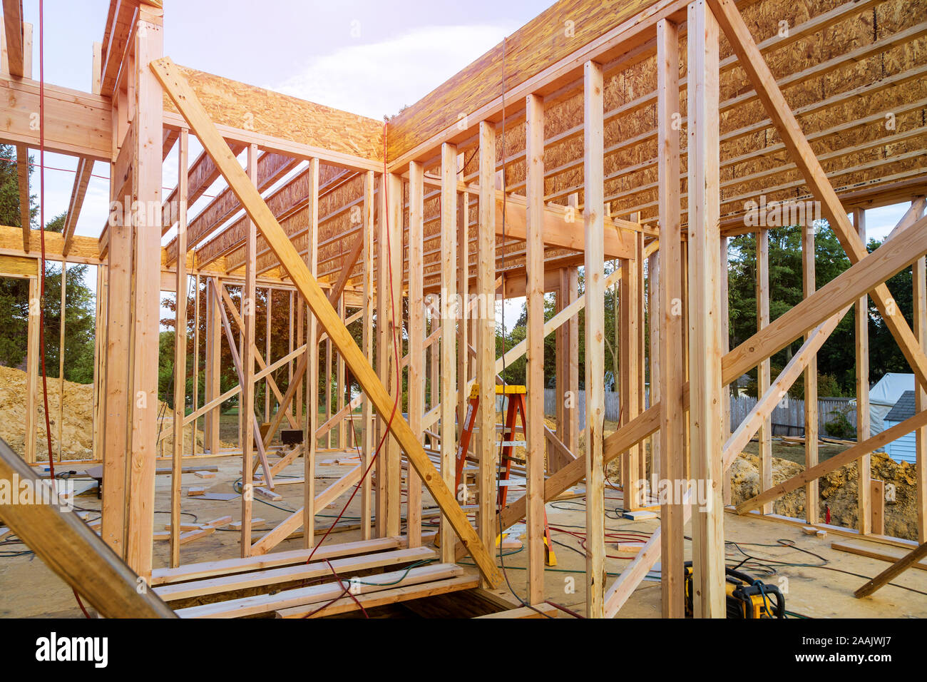 Framing beam of new house under construction home beam construction ...