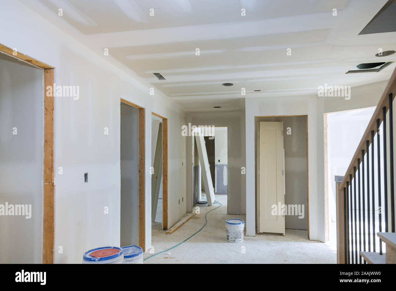 Interior construction of housing project with door installed ...